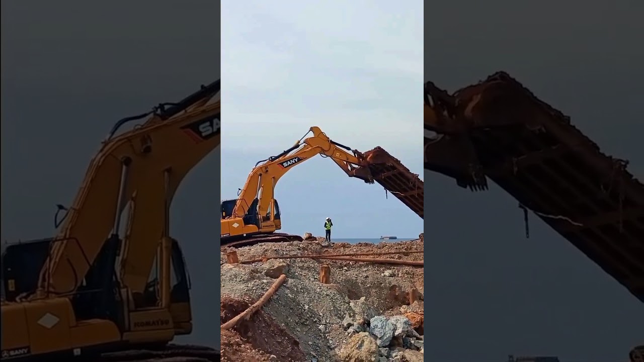 Cara excavator turunkan ramp door kapal tongkang. #shorts - YouTube