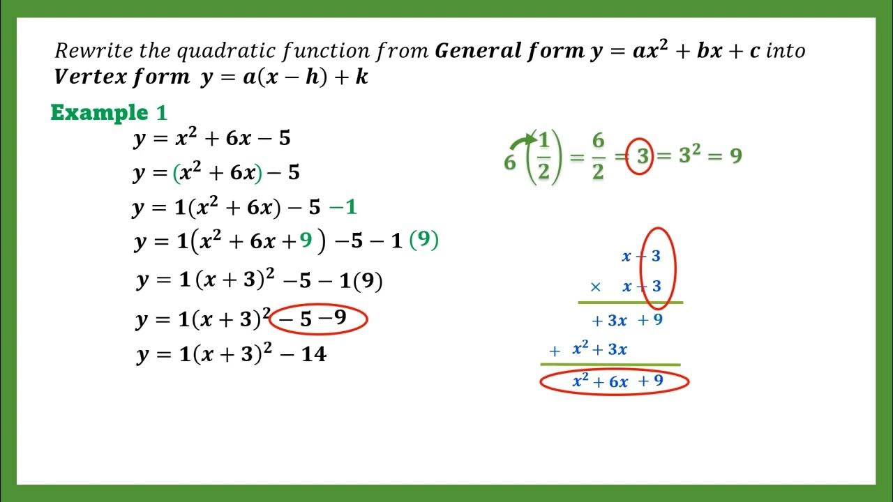 Rewrite Quadratic Function (General form to Vertex form) - YouTube