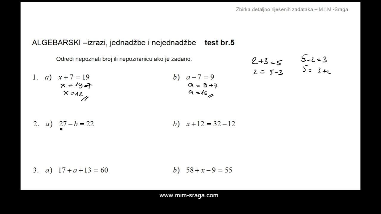 Matematika 5 - ALGEBARSKI IZRAZI za peti razred - rješenje zadatka br.1 ...