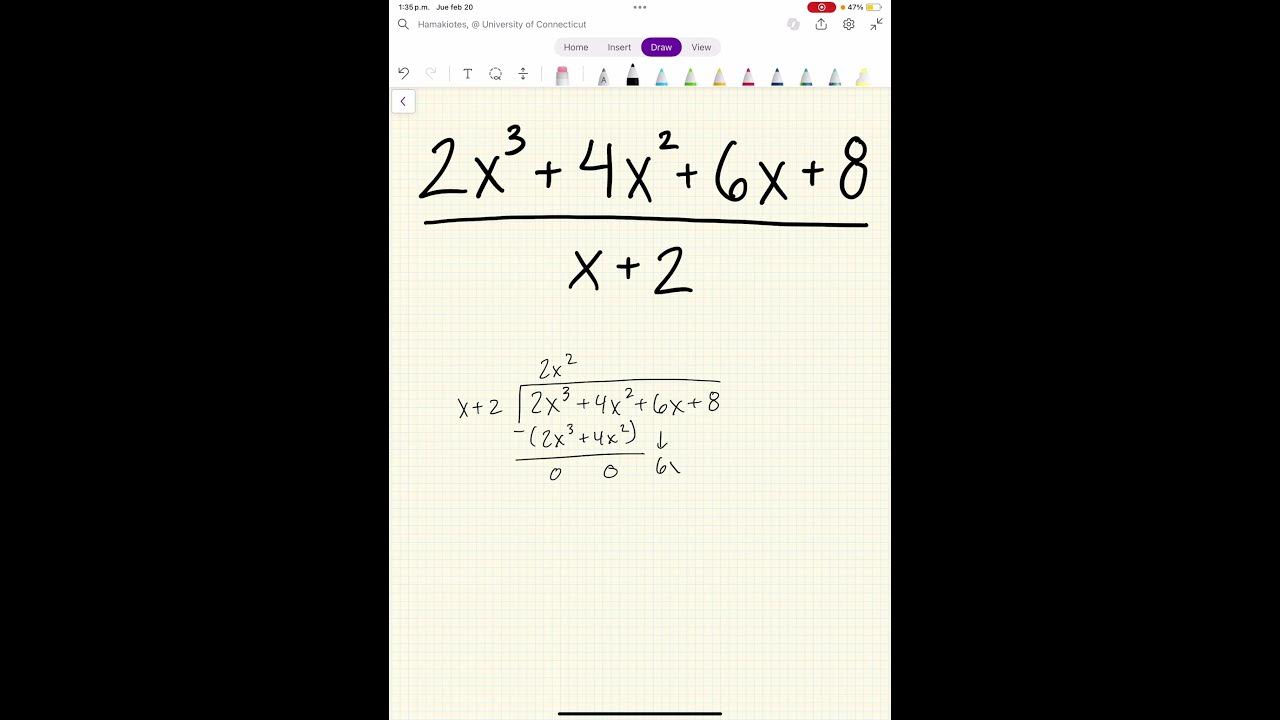 Divide 2x^3+4x^2+6x+8 by x+2. #maths#algebra#polynomials#longdivision#division# ...