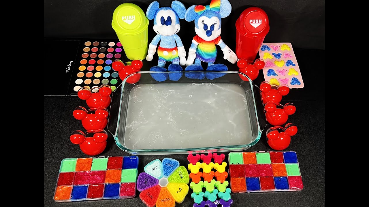RAINBOW MICKEY MOUSE SLIME ~ Mixing Foam Balls, Clay & Mickey Mouse ...