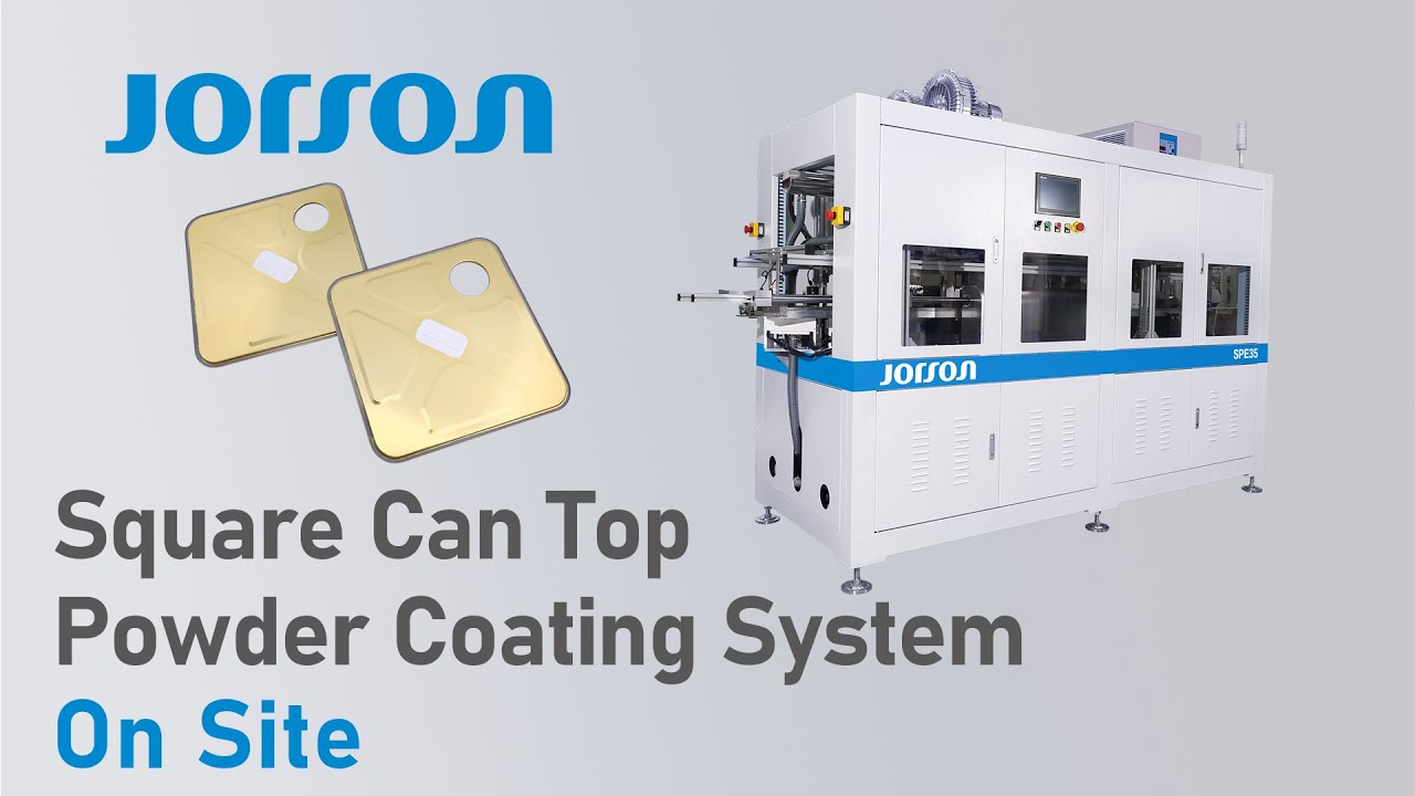 Square can top powder coating system on site - YouTube