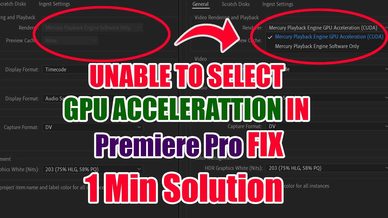 UNABLE TO SELECT GPU ACCELERATION IN PREMIERE PRO BUG SOLVED UNDER 1 ...