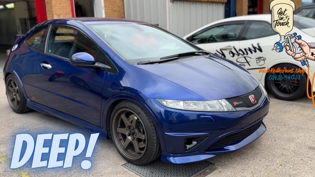 Deep Sapphire Blue Honda Civic Fn2 TypeR In the Paint Shop - YouTube