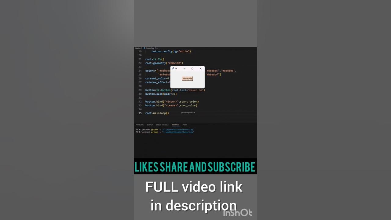 Tkinter Gui Hover Effect Button Python Java Gui Pythonprogramming Webdesign Webdevelopment