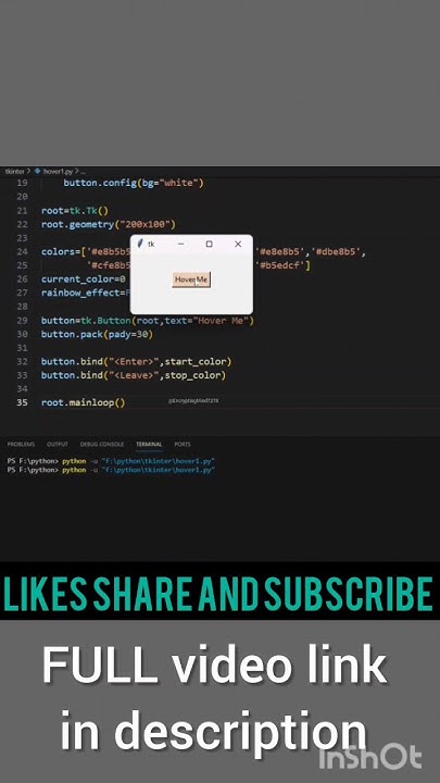 Tkinter Gui Hover Effect Button Python Java Gui Pythonprogramming Webdesign Webdevelopment 
