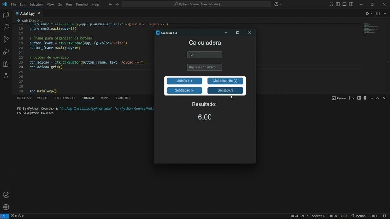 Aula 12: criar calculadora no CustomTkinter, python - YouTube