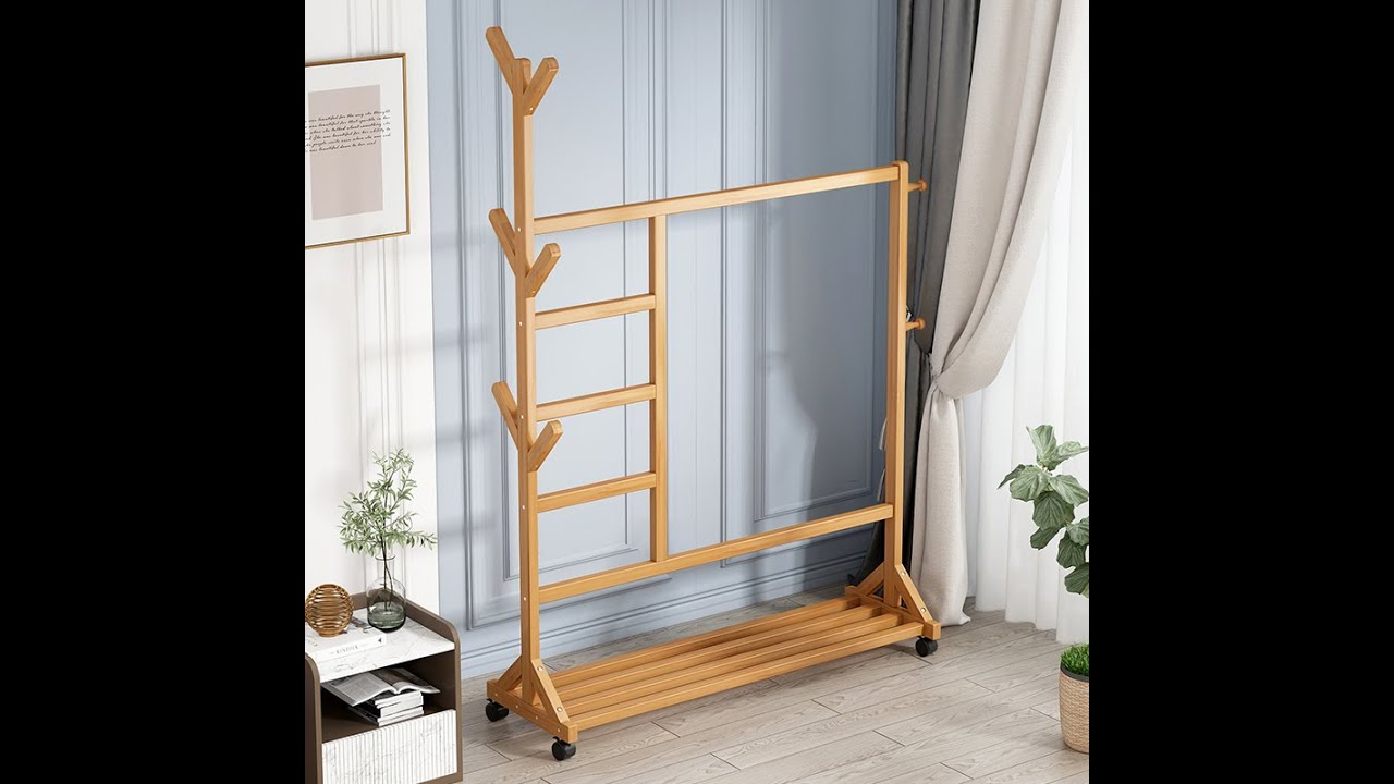 5Z0077--Tree branch clothes and hat rack multi pole natural - YouTube