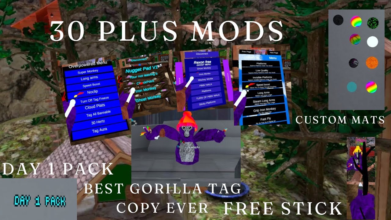 Best gorilla tag copy ever[free stick+free mods+day 1 pack+custom mats ...
