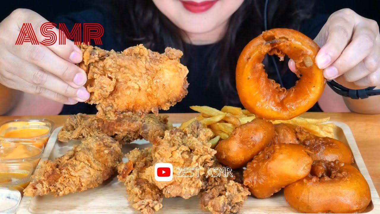 ASMR EATING JAMAICAN FRIED CHICKEN,FRIES, ONIONS RING MUKBANG NO ...