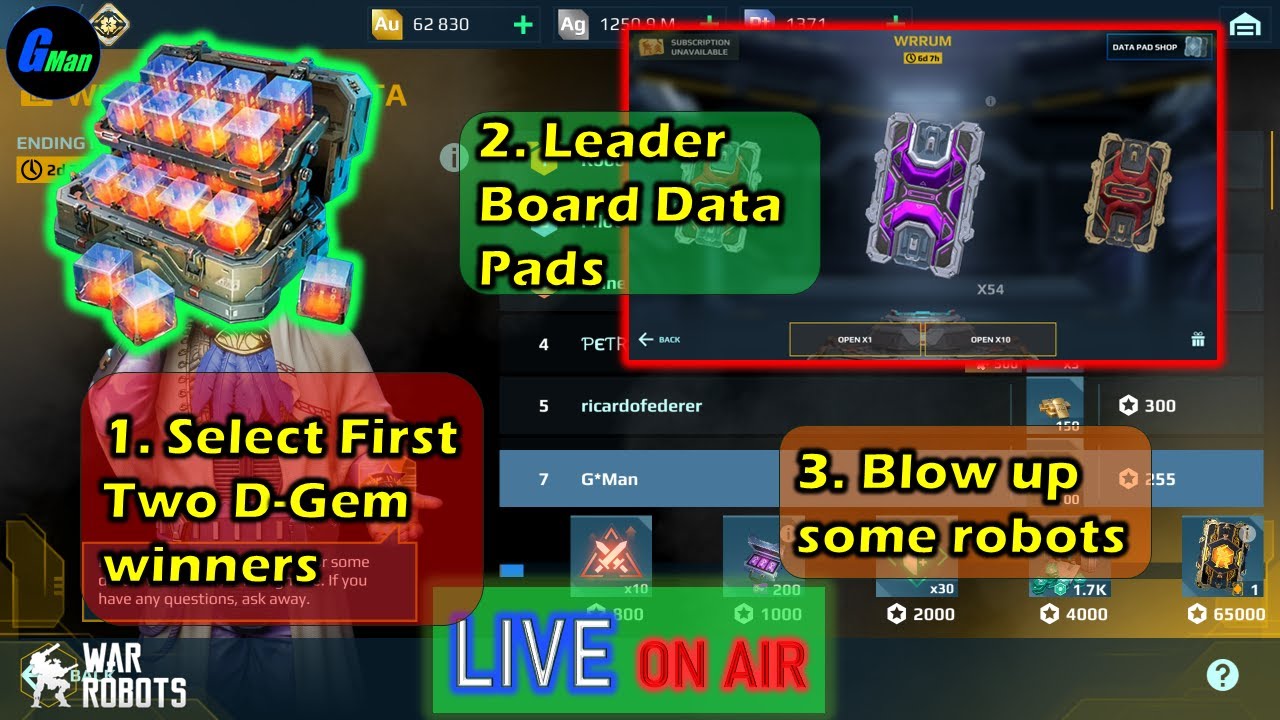 1st 2 GIVEAWAY D- Gem Winners & Leader Board Data Pads | WR - War ...