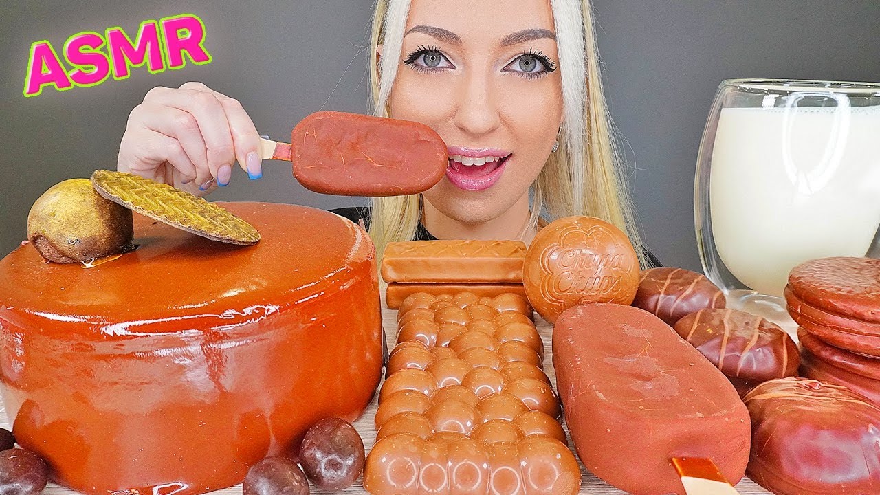 Asmr Eating Chocolate Cake Ice Cream Candy Bars Milka Marshmallow