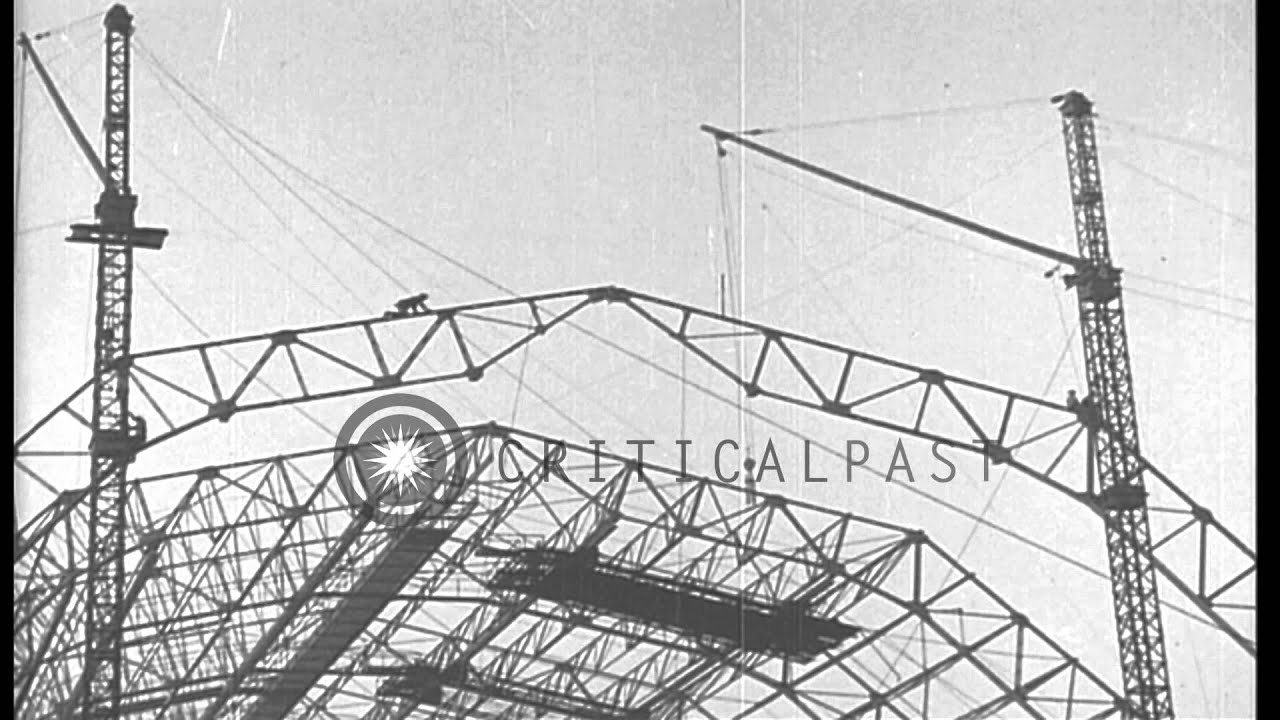 A light steel frame structure, possibly a Zeppelin hangar, under ...