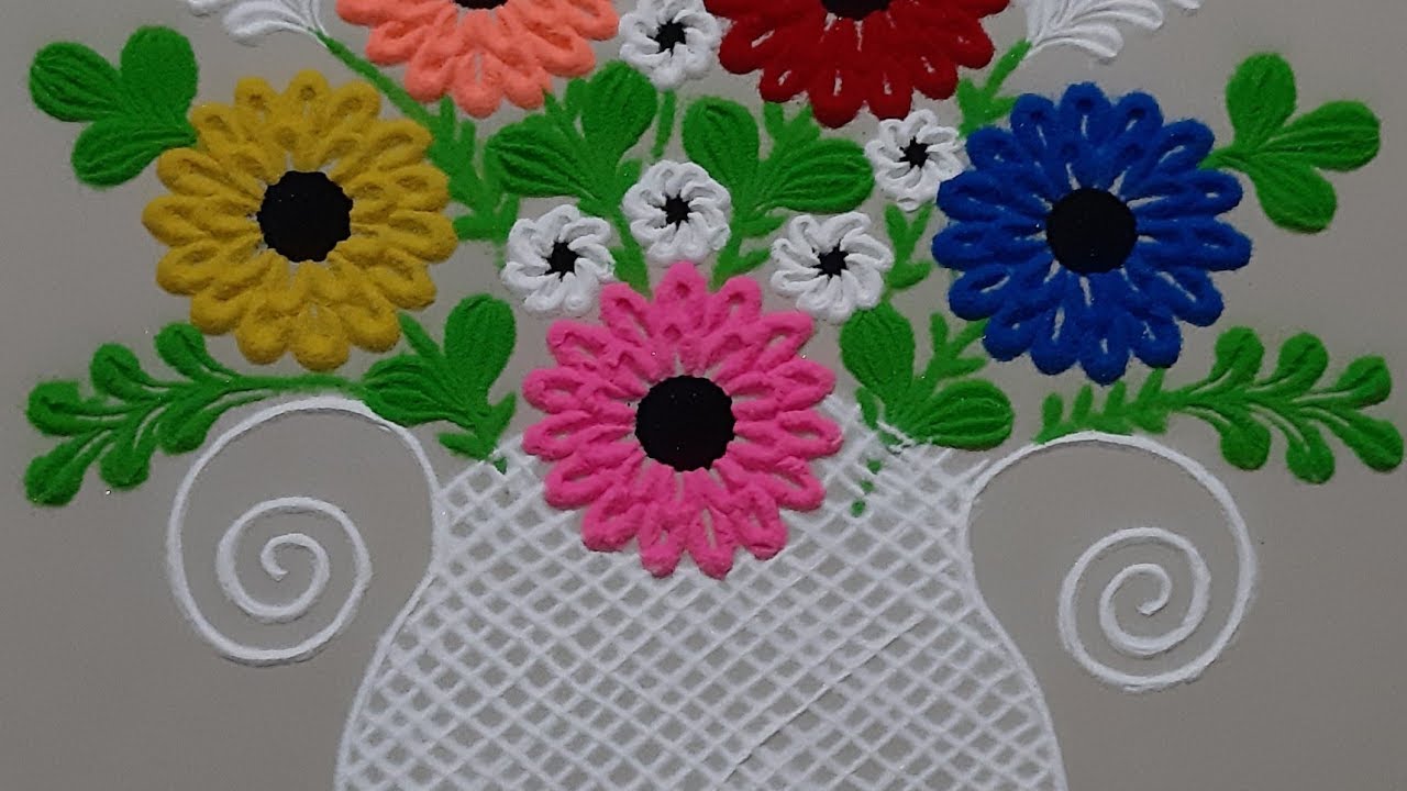 flower pot rangoli design for Diwali festival | rangoli design by Aarti ...