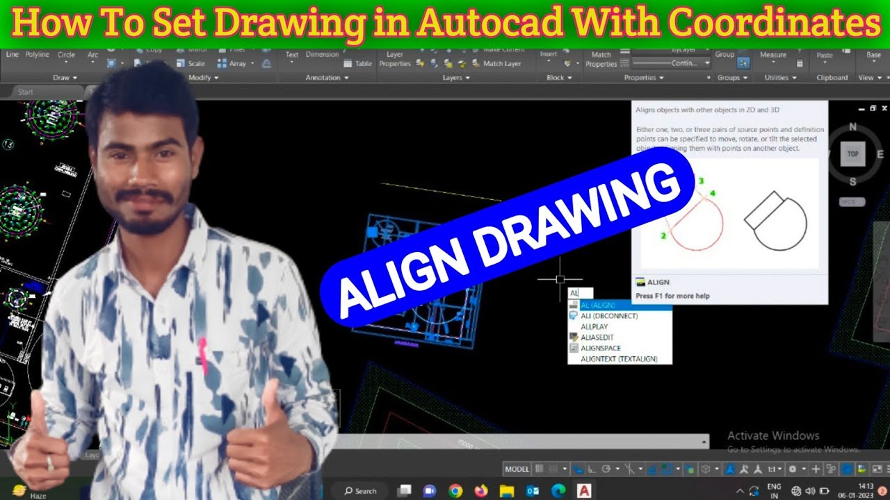 How To Align Drawing on Autocad | Tow Coordinates Se Drawing ko Align ...
