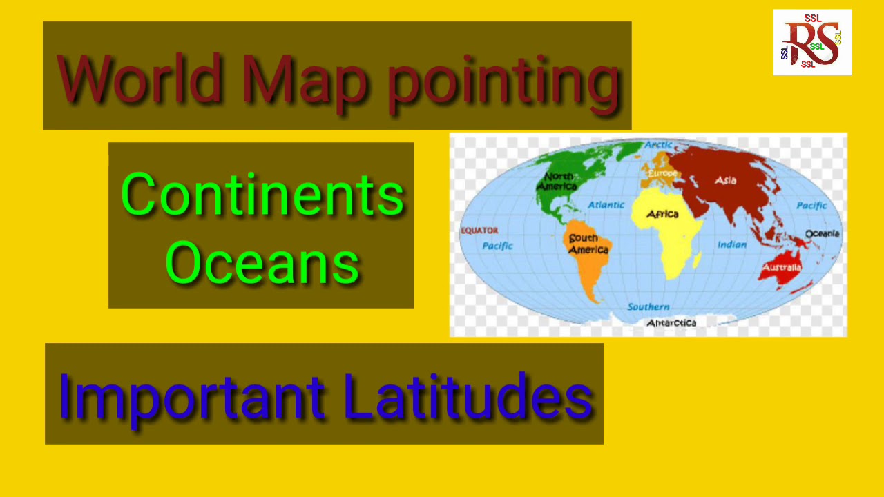 world map pointing|continents|oceans|important latitudes and longitudes ...