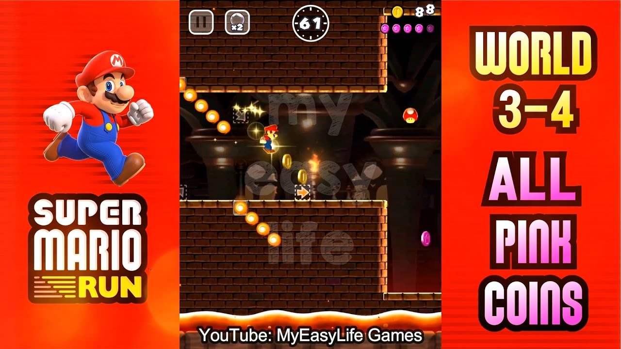 Super Mario Run *** World 3-4 *** ALL PINK COINS - YouTube