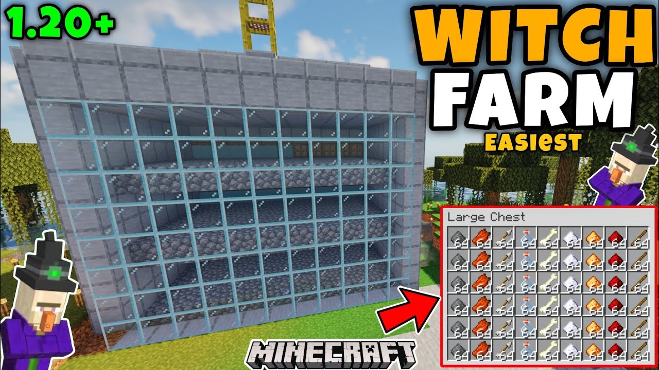 How to Build an Automatic Witch Farm in Minecraft Bedrock 1.20 | Easy ...