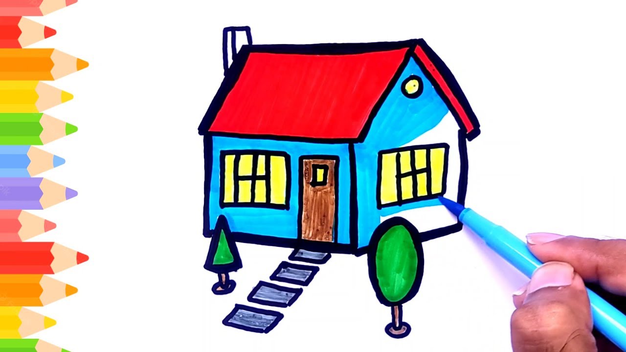 How to draw house easy for kids | drawing for kids easy step by step ...