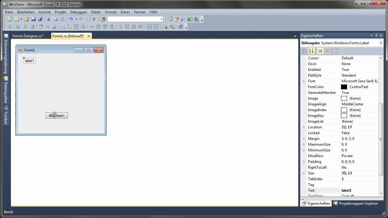 GUI-Design mit WinForms - Visual C# 2010 - YouTube