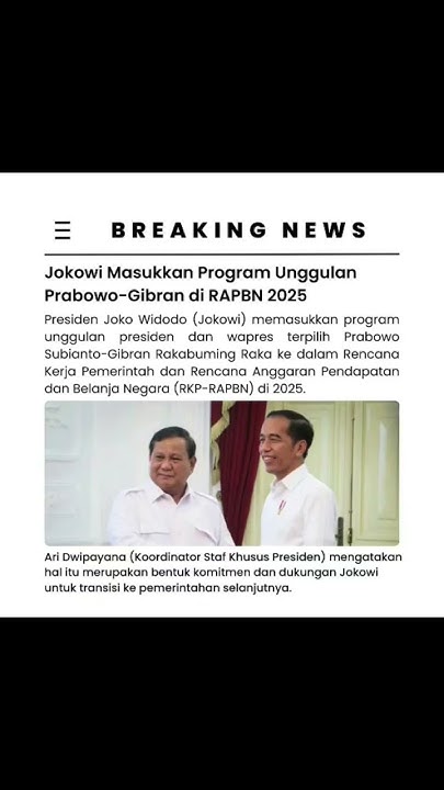 Jokowi Masukkan Program Unggulan Prabowo Gibran Di Rapbn 2025 Youtube