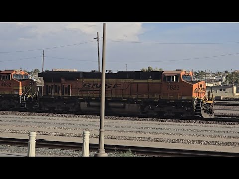 BNSF 7823 west Intermodal at the Barstow Amtrak Station. Old First St Bridge in background. 8/10 ...
