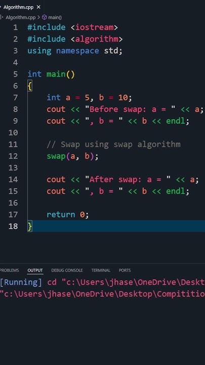 C++ Variable Swapping Using Swap Algorithm #shorts - YouTube
