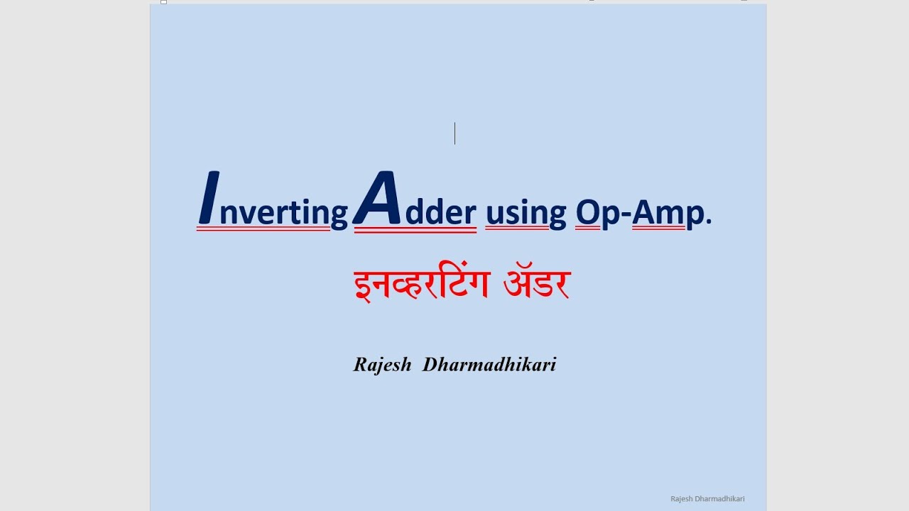 Inverting Adder using Op-Amp - YouTube