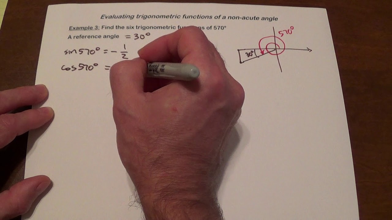 Evaluating trigonometric functions of a non-acute angle - YouTube