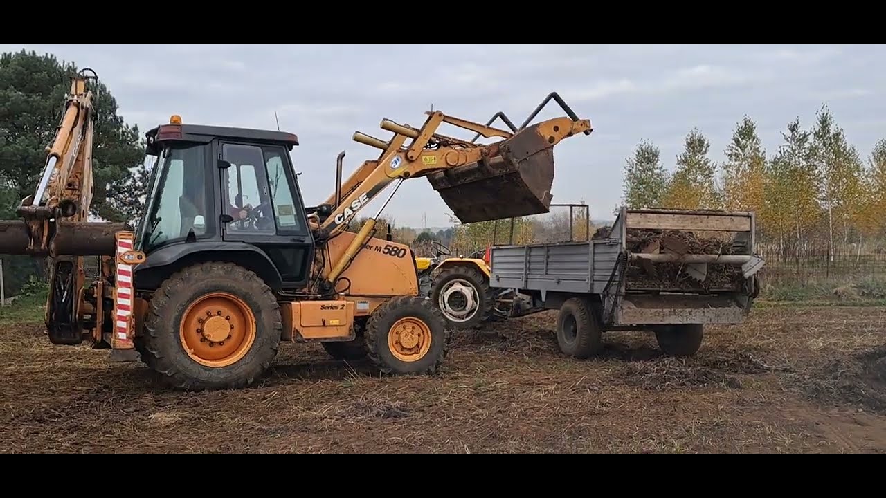 Case 580 SM ładowanie obornika na rozrzutnik 3,5t z Ursusem c335 ...