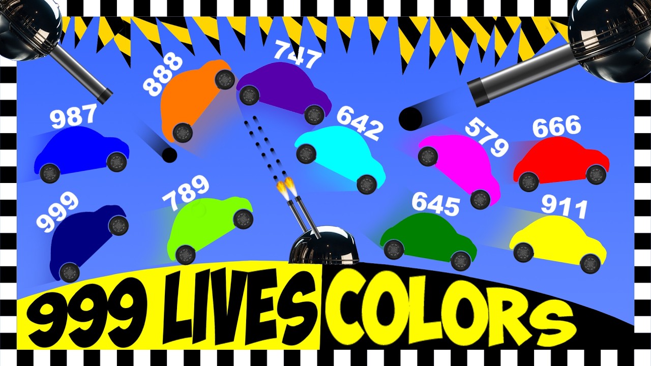 999 LIVES Colour Cars vs Guns - Algodoo Car Race - YouTube