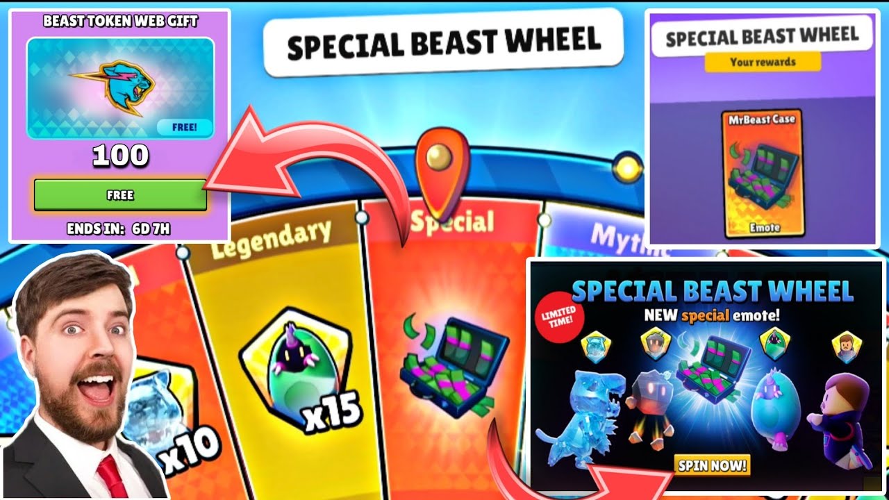 Stumble Guys - Claim Free Beast Tokens & Mr Beast Case Emote - Special Beast Wheel Spinning 💎👀 ...