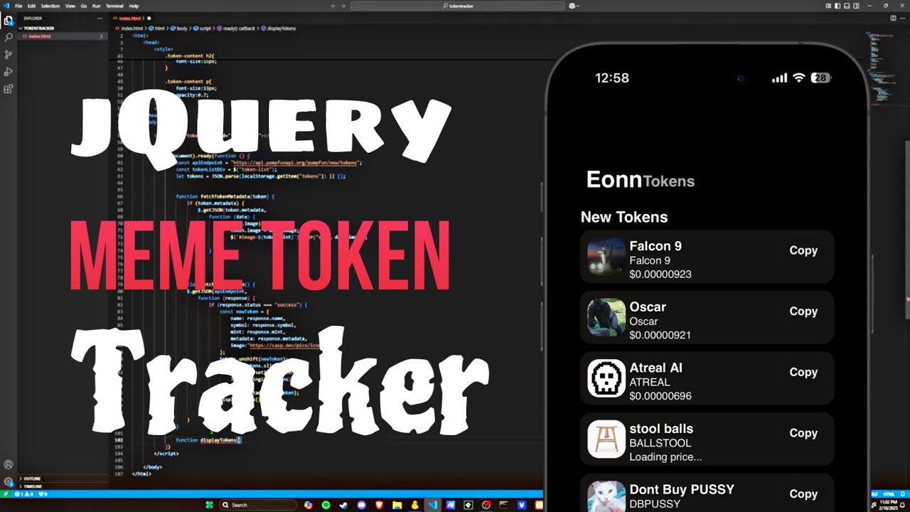 jQuery Tutorial | New Meme Token Tracker | Free PumpFun API | 2025 ...