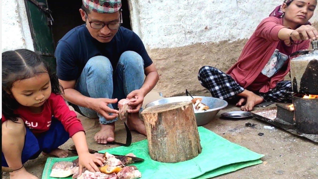 Pork cutting cooking | Village life | Nepali pork recipe | Pork Meat ...