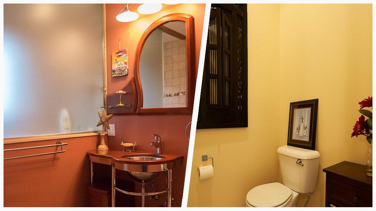 75 Powder Room With Open Cabinets And A Two-piece Toilet Design Ideas ...