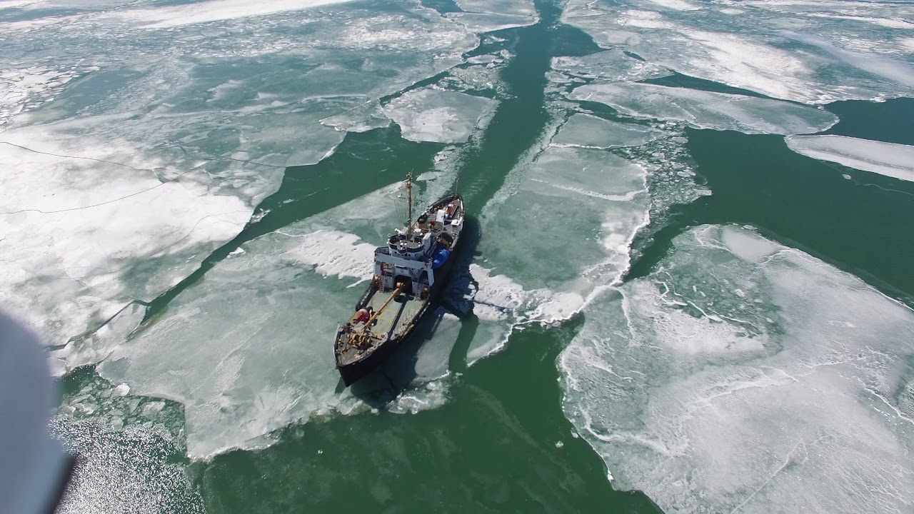 USCGC Bramble - Transit through ice - Drone footage - YouTube