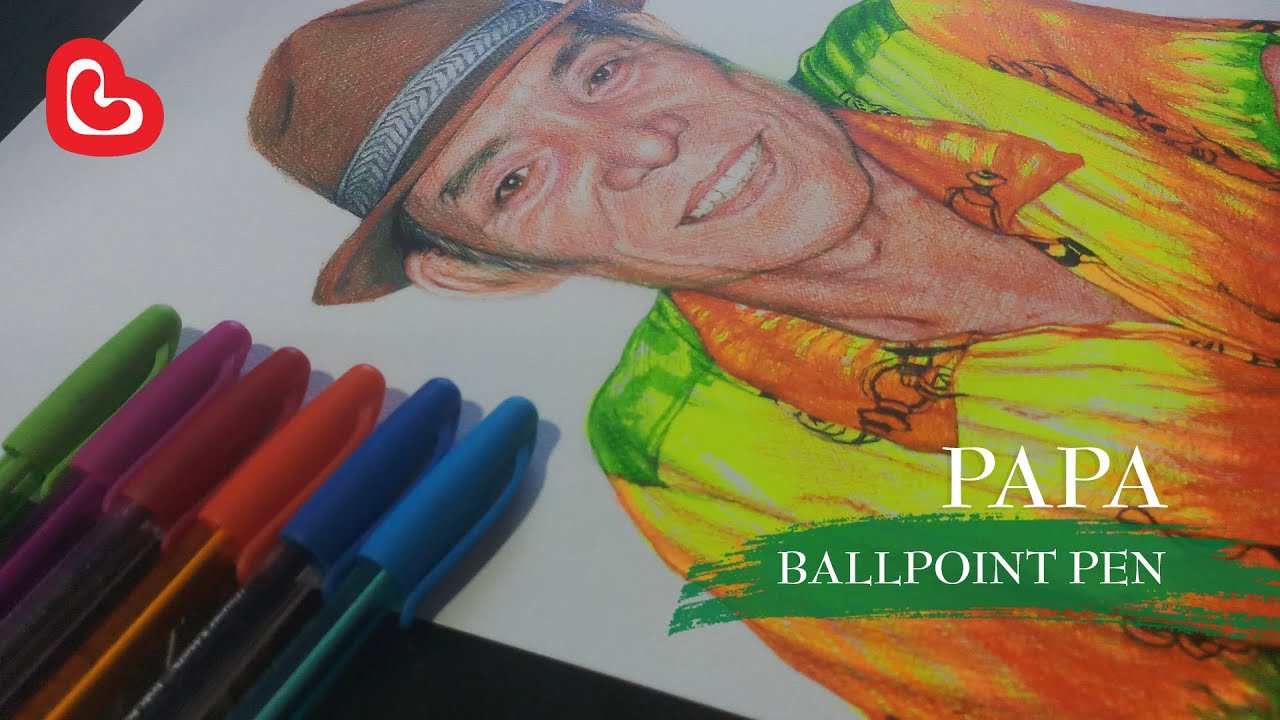 DRAWING PAPA | Ballpoint Pen Hacks in Drawing a Portrait With Colorful ...