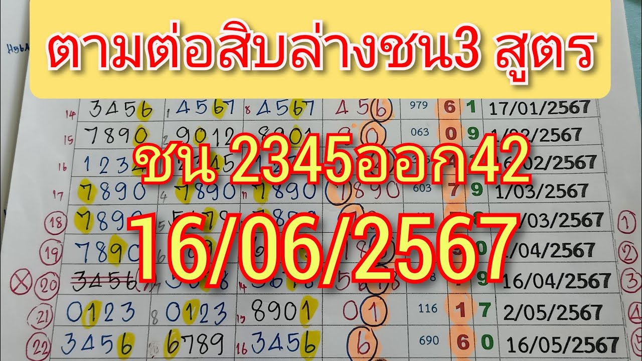 หลักสิบล่างชน3 สูตรได้ตัวเดียว#งวดวันที่ 16/06/2567#แนวทาง ...