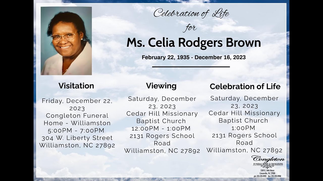 Homegoing celebration for Ms. Celia Rodgers Brown - YouTube