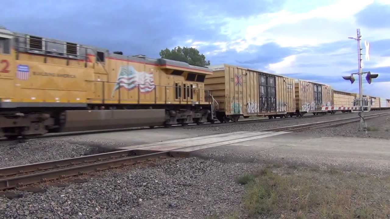 EBD Union Pacific Railroad # 7856 leads mixed freight thru Medicine Bow ...