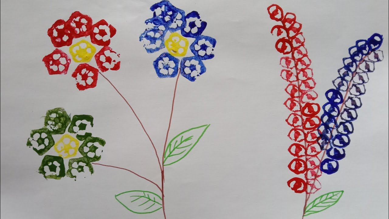 HOW TO DO VEGETABLE PRINTING/ EASY VEGETABLE PRINTING FLOWER DESIGN ...