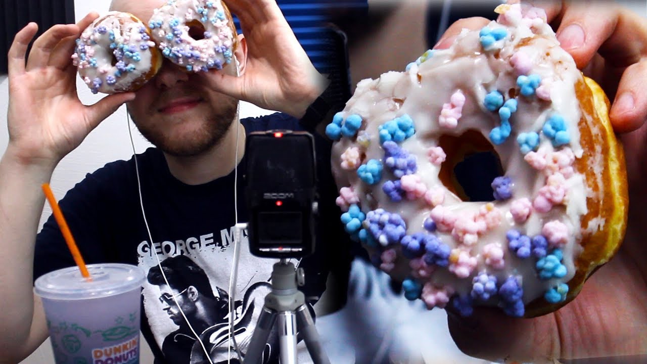 ASMR Eating Dunkin Donuts NEW Cosmic Cotton Candy Donut/Coolatta ...