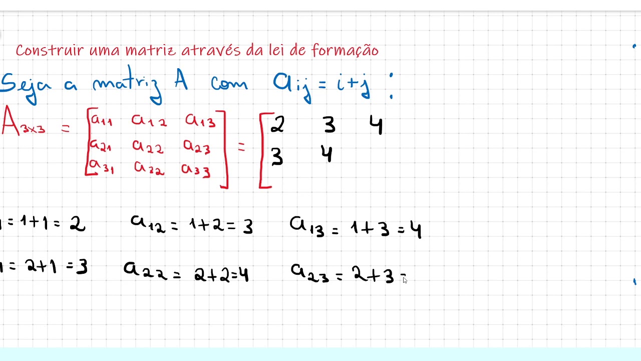 Construindo uma matriz através de uma lei de formação - YouTube