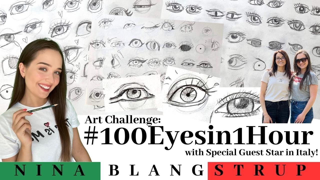 Drawing 100 Eyes in 1 Hour!!! Art Challenge in Italy with Subscriber ...