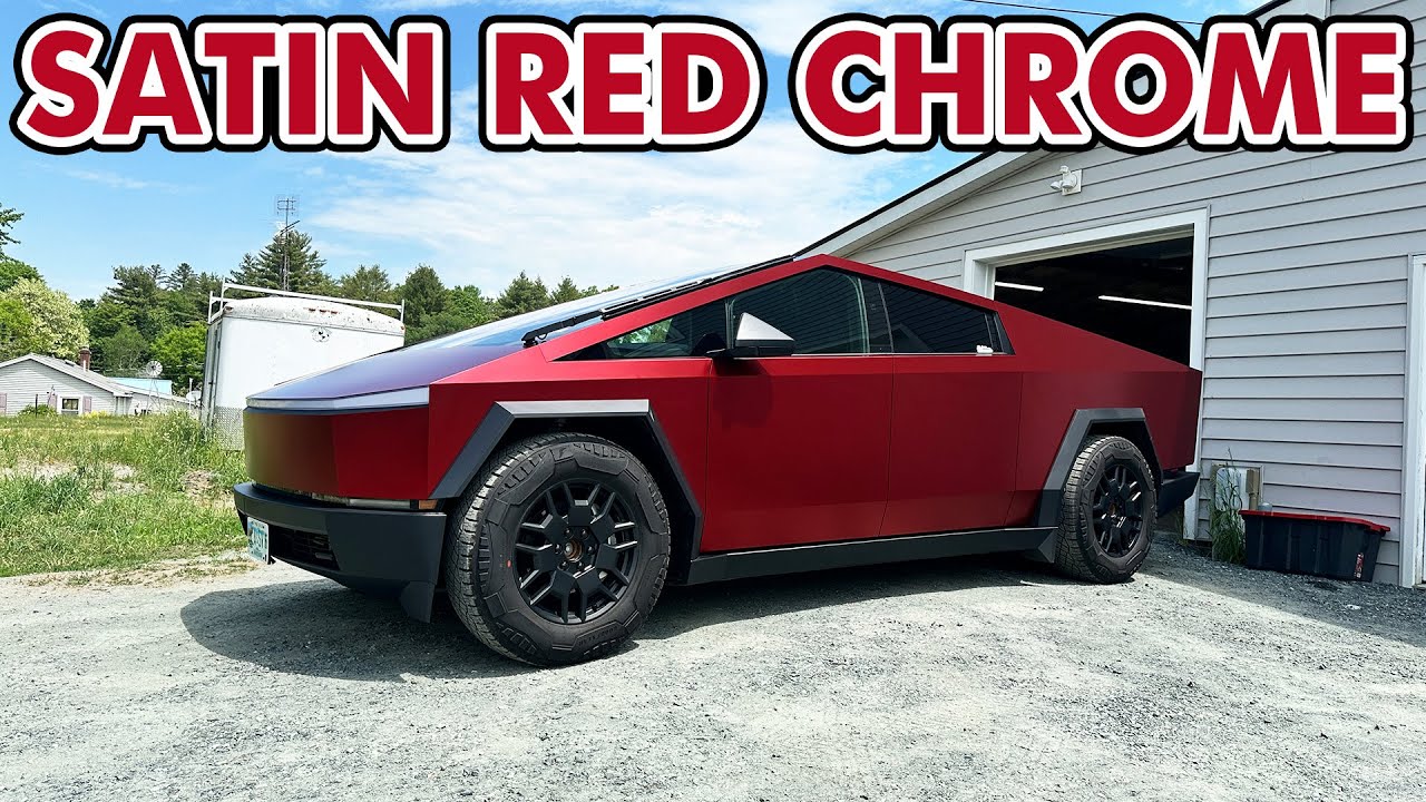 Tesla Cybertruck Wrapped In Satin Chrome Red! - YouTube
