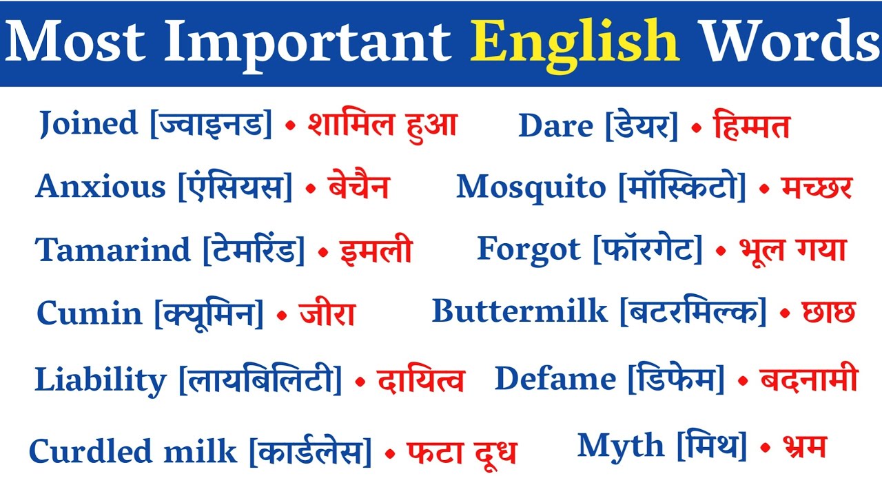 💥 1000 Most Important English Words || रोज़ बोले जाने वाले Words ...