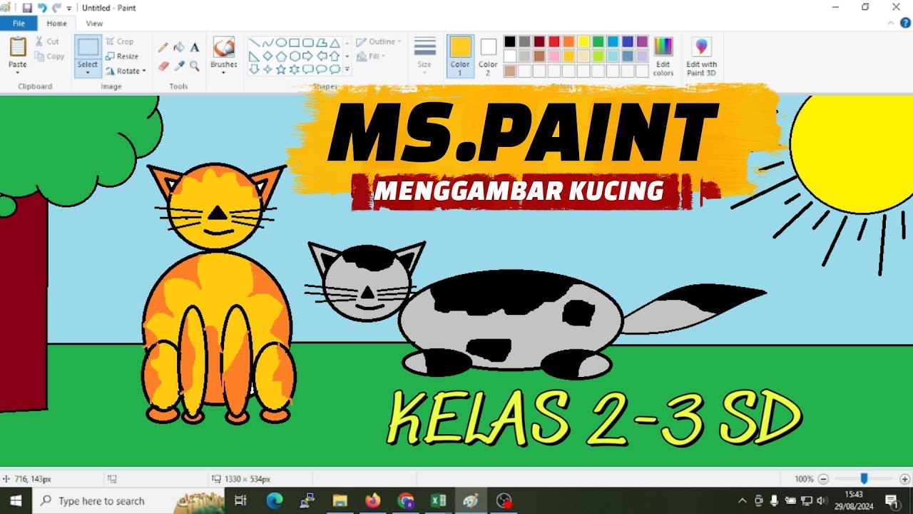 Tutorial Menggambar Kucing untuk Kelas 2-3 SD #paint #mspaint - YouTube