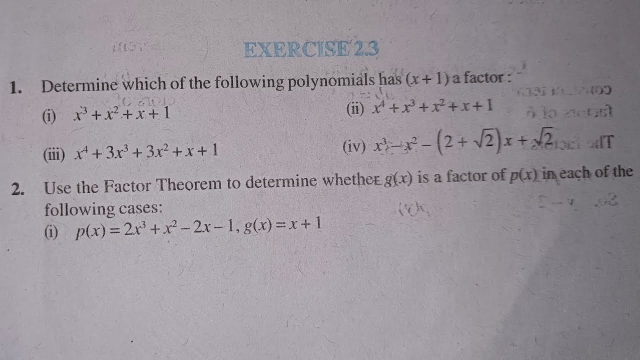Ncert Class 9th || POLYNOMIALS||Exercise 2.3 Solutions (Ques.1to3 ...