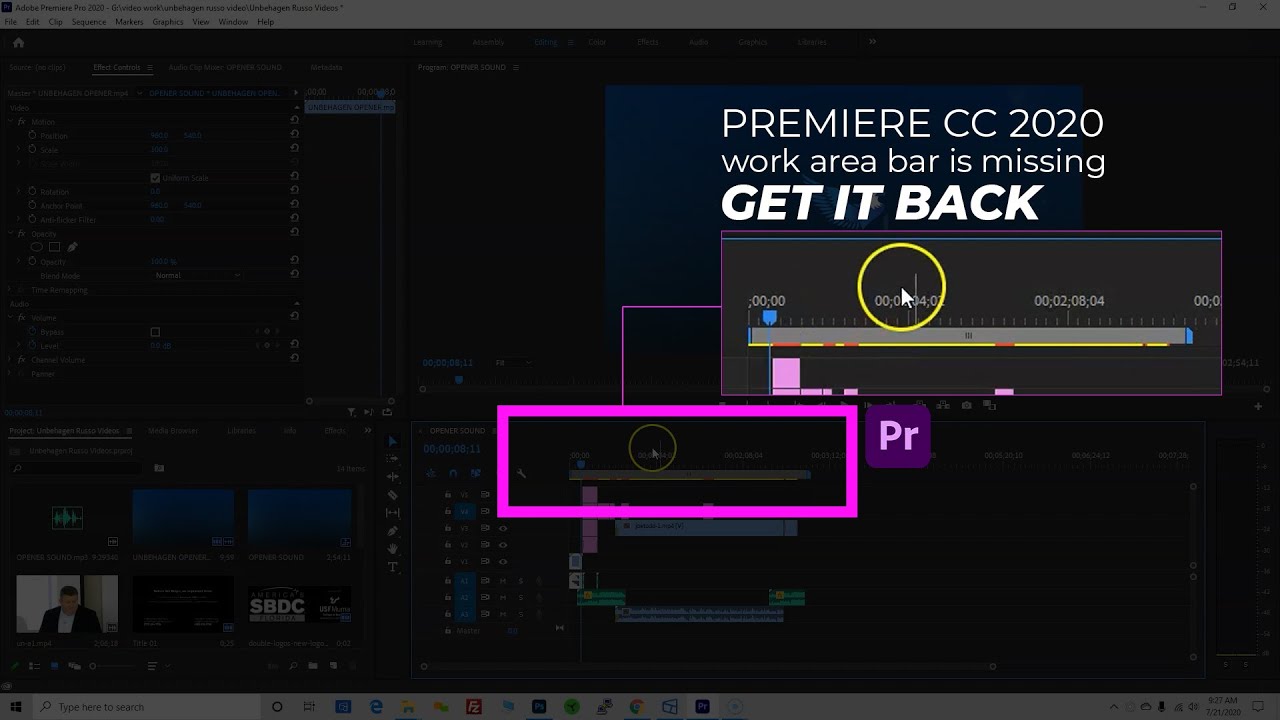 How To Get The WORK AREA Bar To Show in Premiere CC 2020 - YouTube