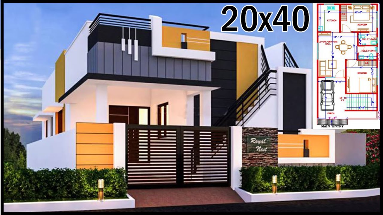 20x40 House Design | 20'-0"x40'-0" House Plan With Front Elevation ...